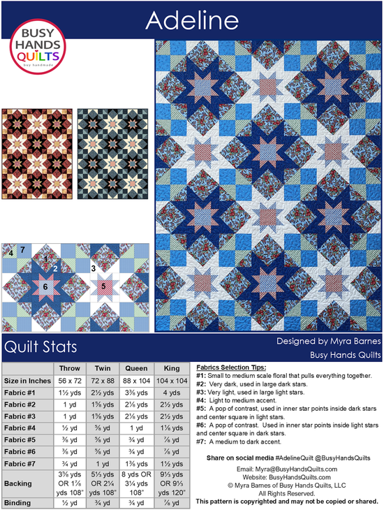 Adeline Quilt Pattern by Busy Hands Quilts