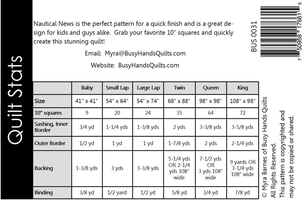 Nautical News Quilt Pattern by Busy Hands Quilts